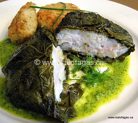 Grouper Poached in Olive Oil With Grape Leaves | Kalofagas.ca