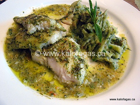 Baked Grouper With Prassini Saltsa and a Puree of Zucchini and Mint ...