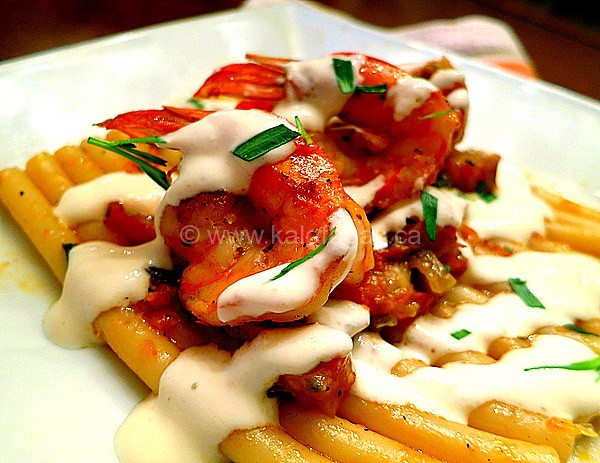 Composed Shrimp Pasta With Yogurt Bechamel | Kalofagas.ca