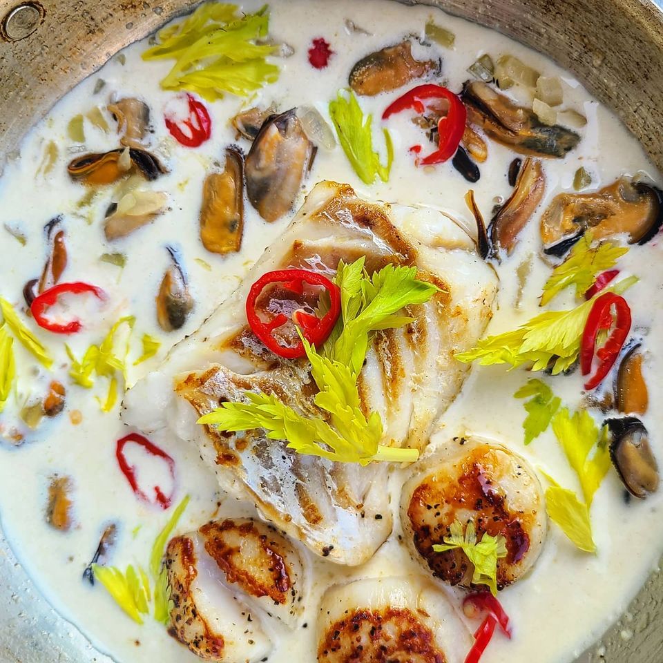 Cod Saganaki with Scallops and Mussels | Kalofagas.ca